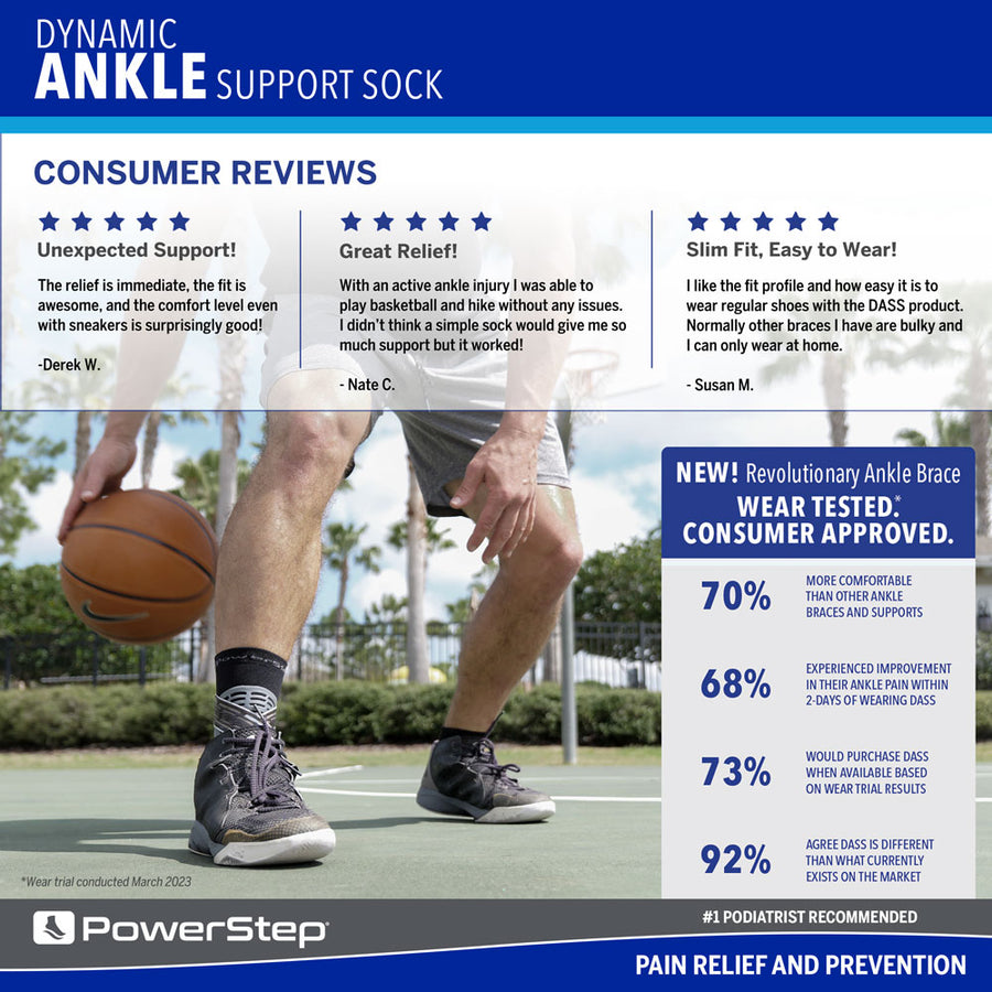 PowerStep Dynamic Ankle Support Sock | Ankle Brace Compression Sock